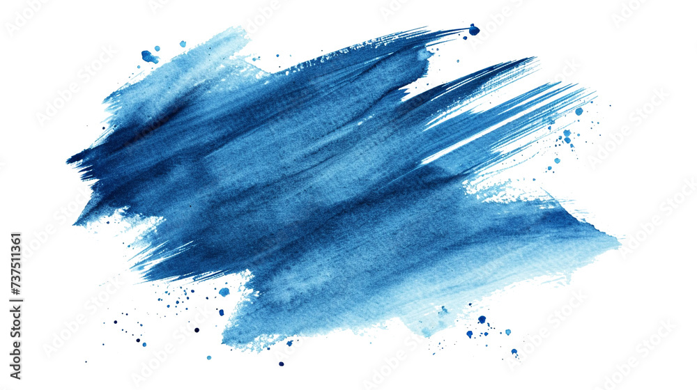 realistic blue paint brush strokes on transparent background. Dark blue ...