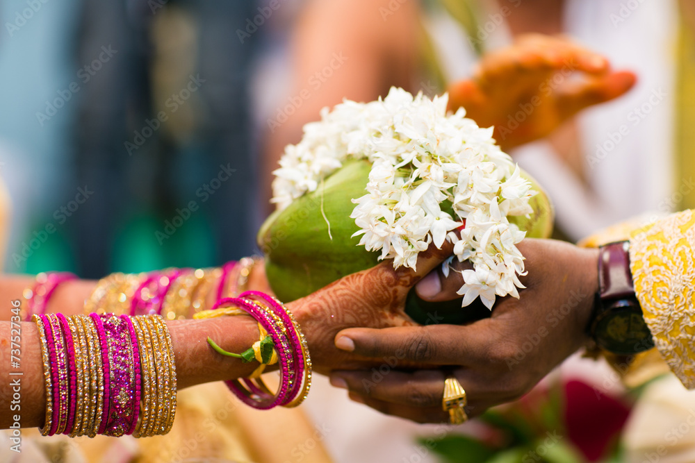 the Indian Yajna ritual. Indian Vedic fire ceremony called Pooja. A ...