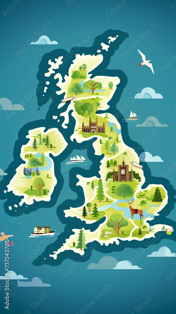 Vector map of Great Britain with famous symbols Stock Illustration ...