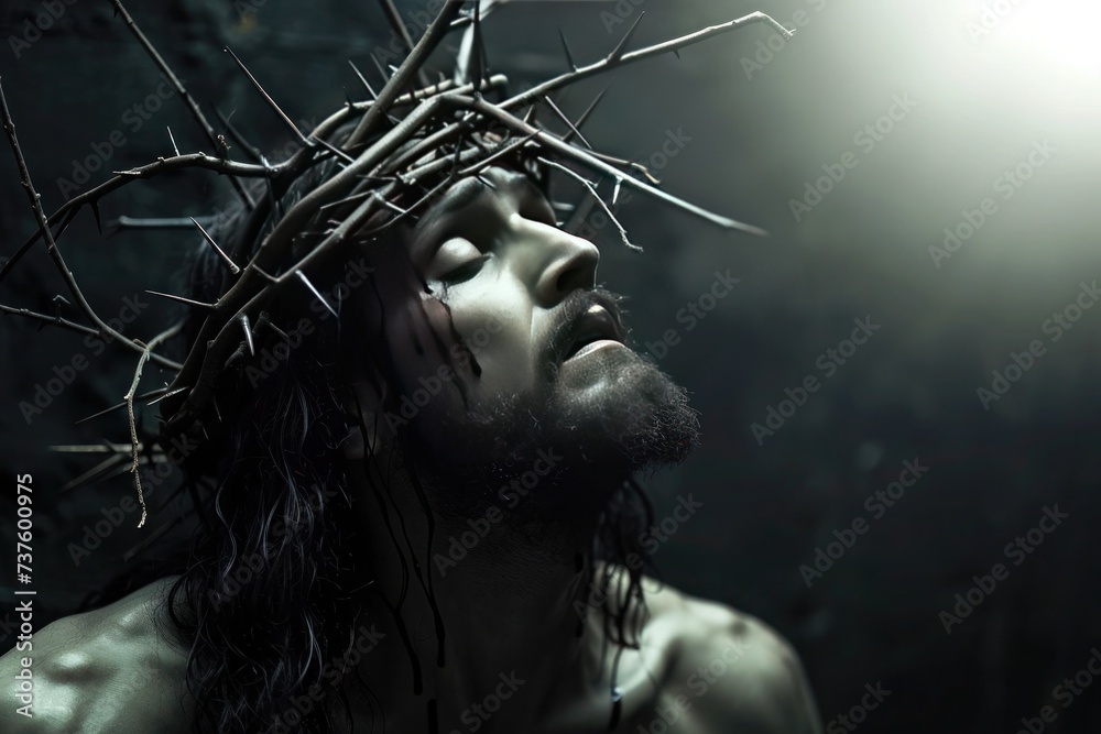 Symbolic image of Jesus Christ wearing a thorned crown, reflecting the ...
