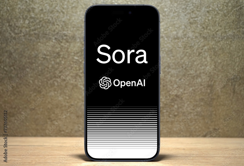Sora Logo displayed on a modern smartphone, text-to-video model for generating videos with ...