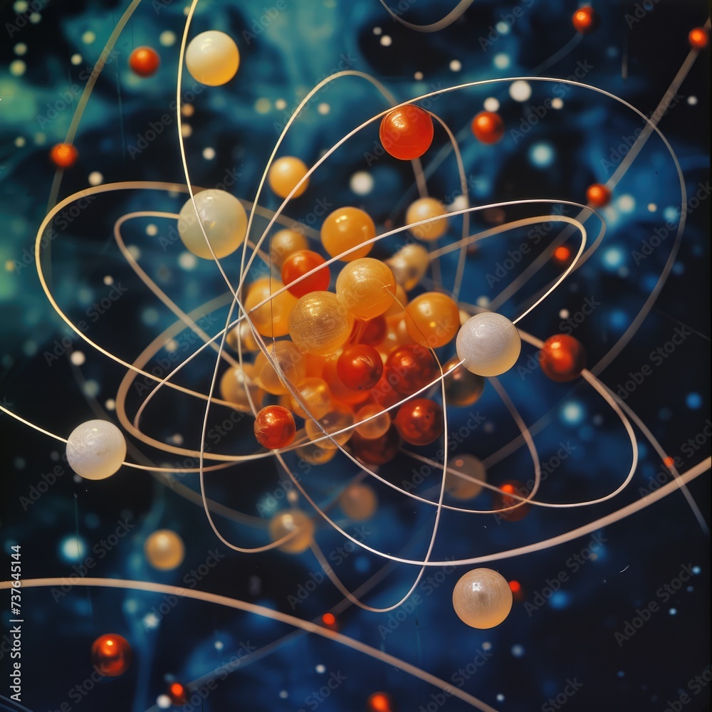 Atomic dance: subatomic realm, electrons, neutrons, and protons orbit a ...