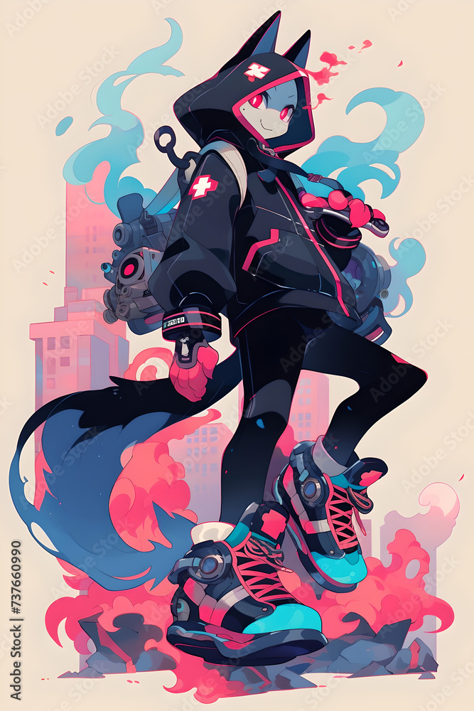 Cartoon character of a modern cat girl in a futuristic snickers Stock ...