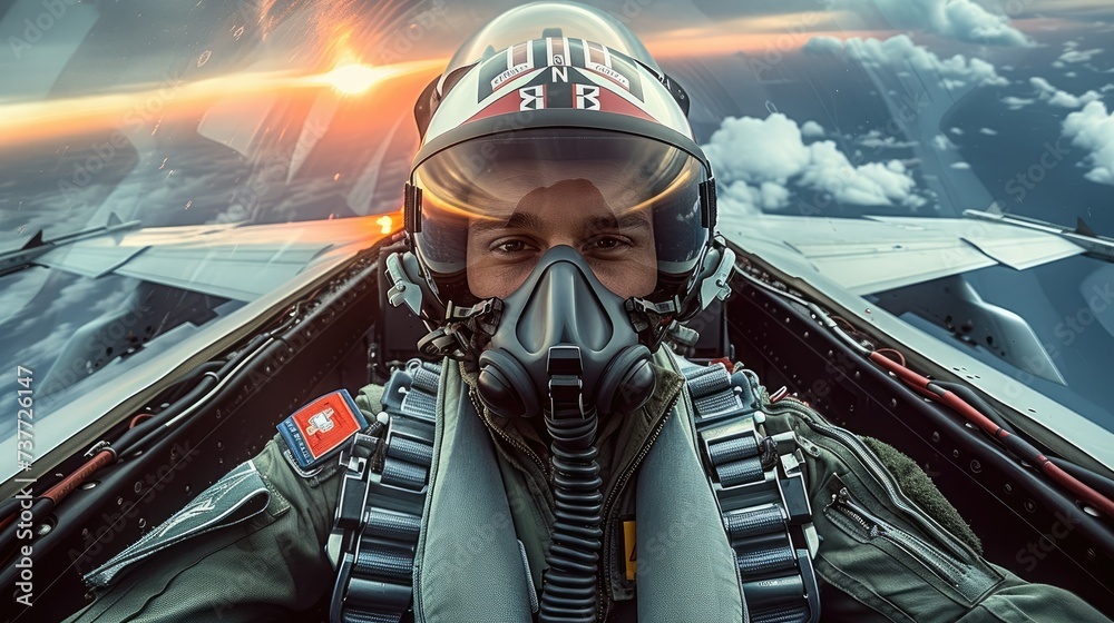 Jet fighter pilot sitting in Cockpit in flying jet. Generative AI ...