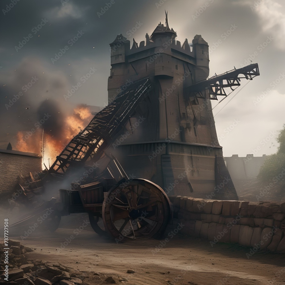 Stock-Illustration „Epic siege engine, Massive siege engine unleashing ...