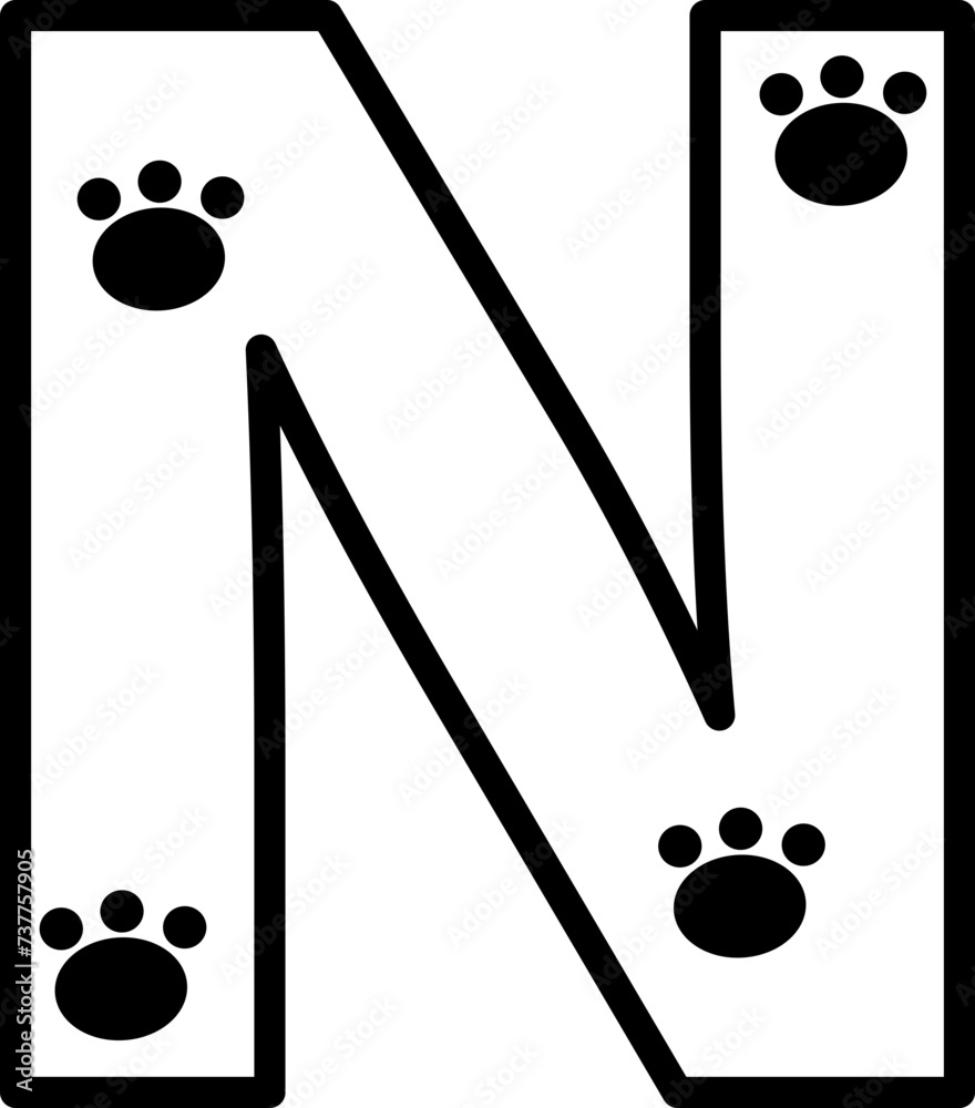n alphabet paw footprint letter outline Stock Vector | Adobe Stock