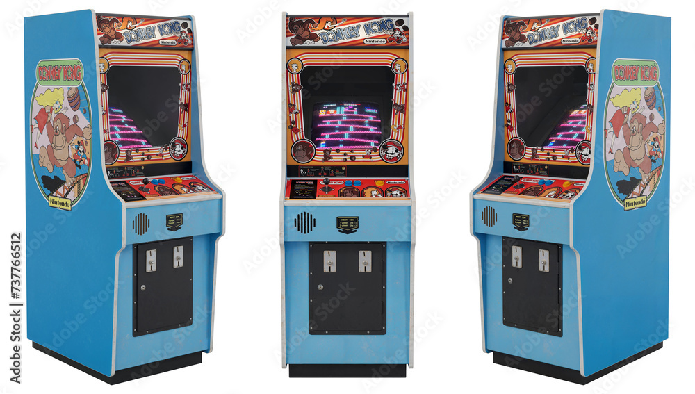 Retro Nintendo Donkey Kong arcade cabinet - isolated PNG multiple sides ...