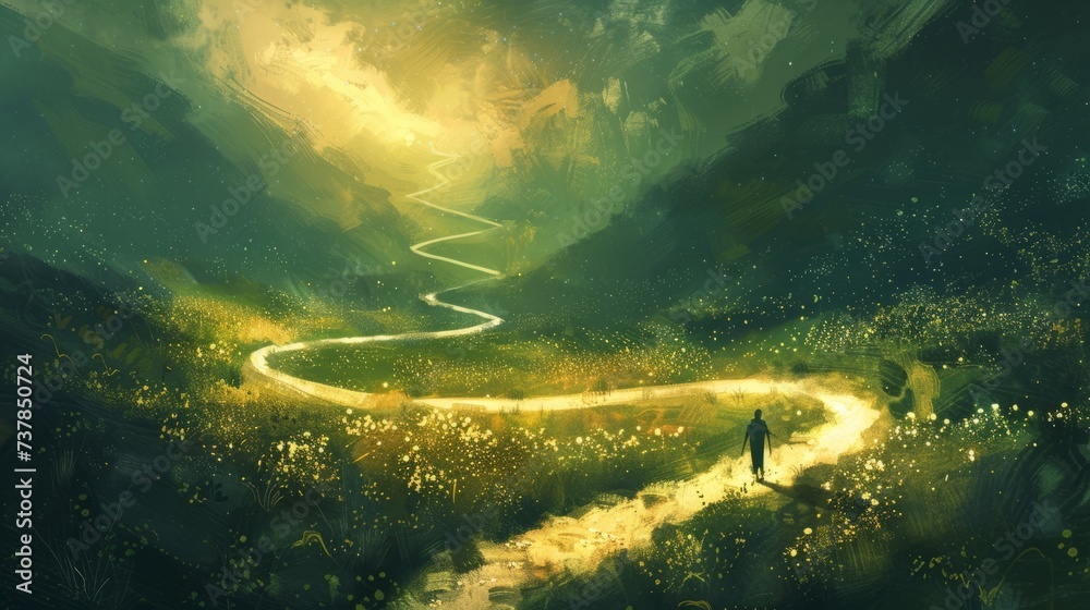 Stock-Illustration „A landscape with silhouettes of different paths ...