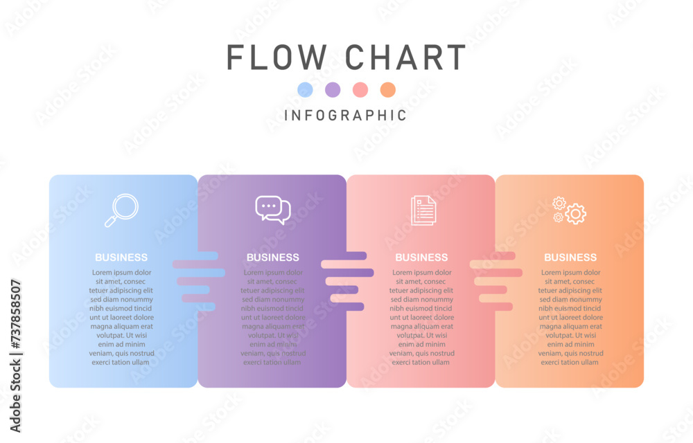 Presentation flow chart design template with icons and 4 options. Can ...