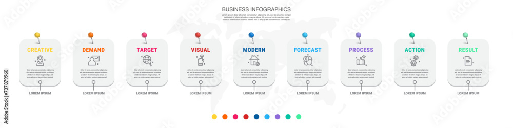 Infographic vector futuristic template with nine steps and options ...