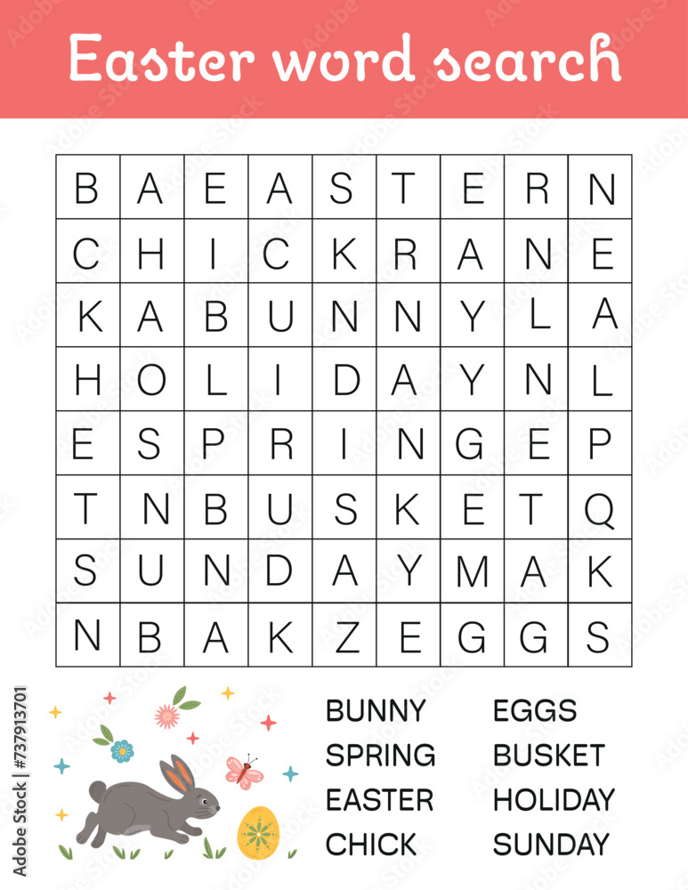 Easter word search puzzle for kids. Easter educational game, learning ...