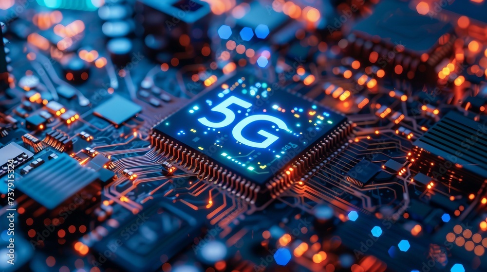 Circuit Board Details with a Prominent 5G icon, Representing Advanced ...