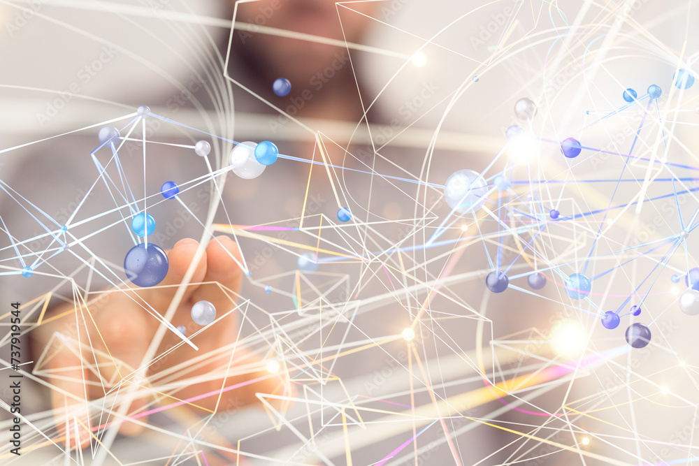 Global network. Blockchain. 3D illustration. Neural networks and ...