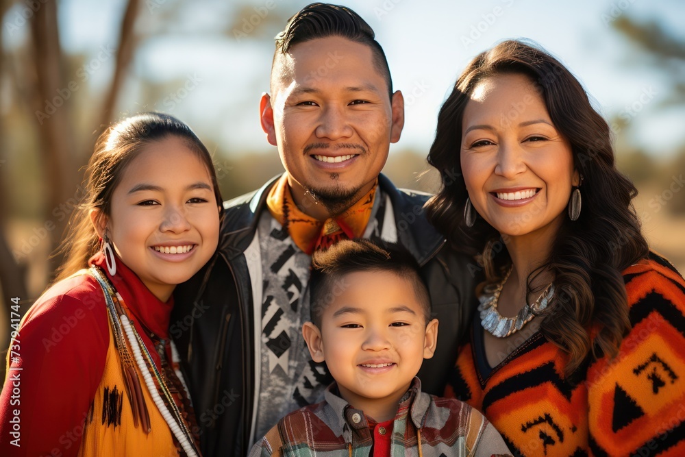 indigenous people day. Choctaw Nation family portrait, smiling on sunny ...