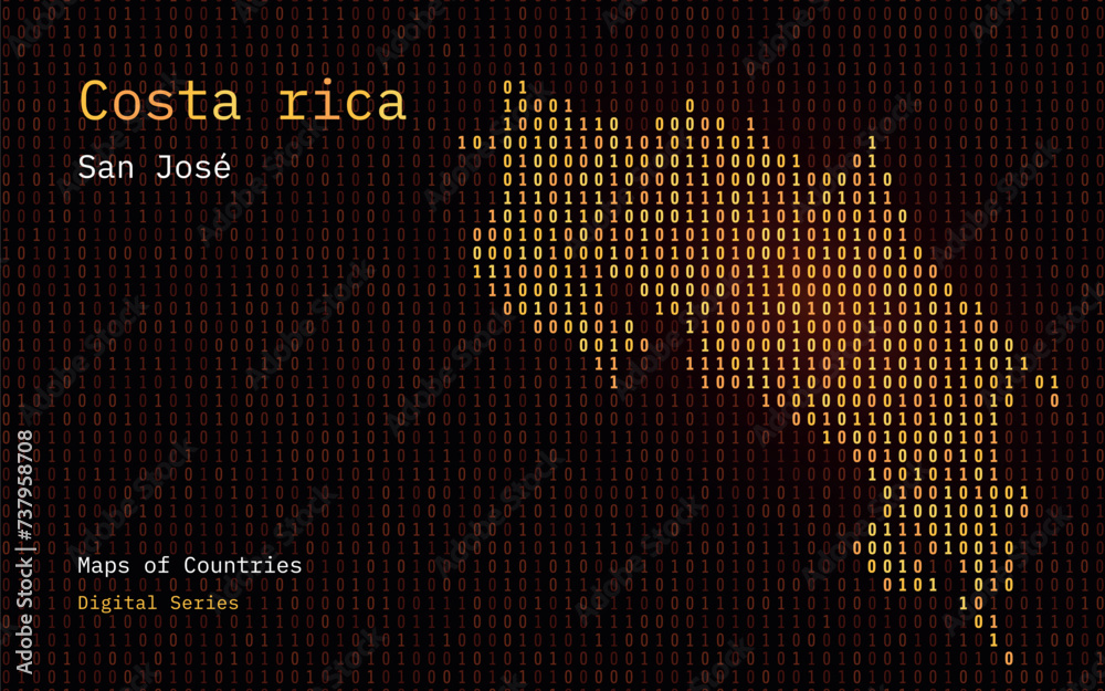 Costa Rica Map Shown in Binary Code Pattern. Matrix numbers, zero, one. World Countries Vector ...