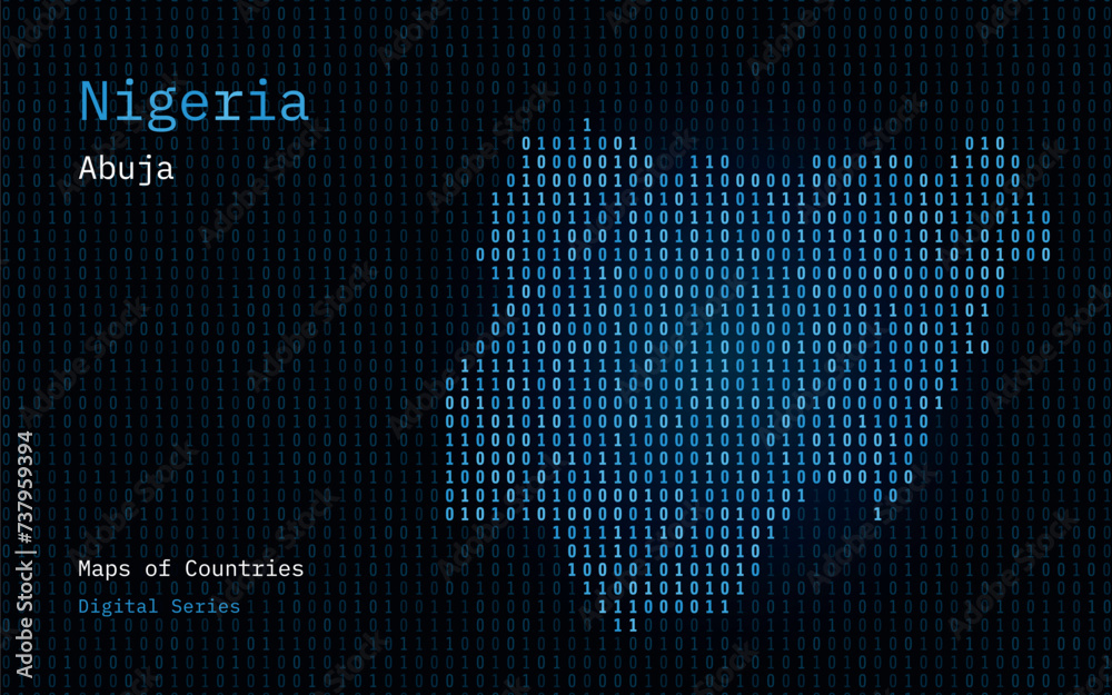 Nigeria Map Shown in Binary Code Pattern. Matrix numbers, zero, one. World Countries Vector Maps ...