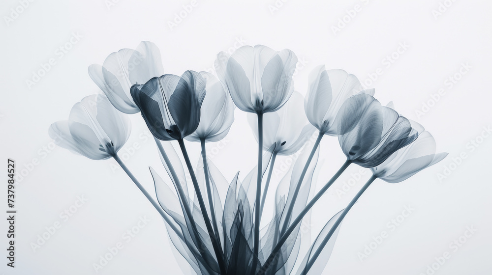Aesthetic botanical x-ray of tulips in a vase. Harmonious forms ...
