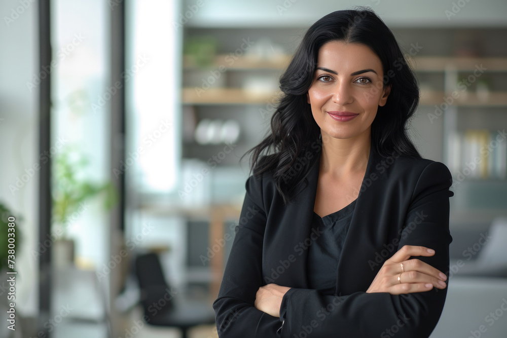 Beautiful young Business woman with a confident stance in modern office ...