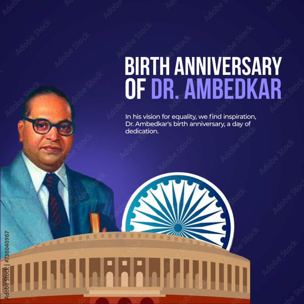 Birth Anniversary of Dr. Ambedkar card with a blue background ...