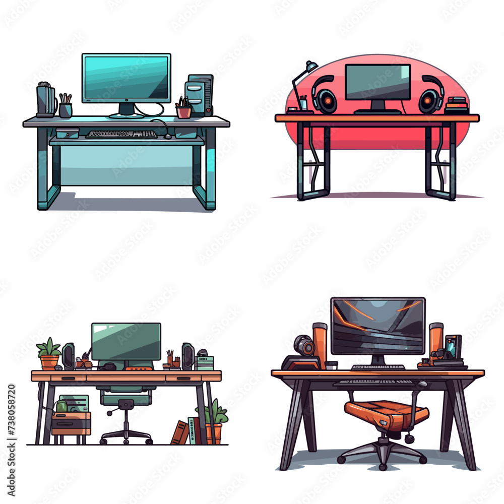 Gaming Desk (Desk with Gaming Setup) simple minimalist isolated in ...