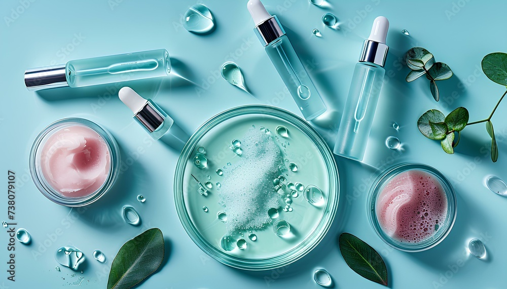 Cosmetic laboratory concept . Glass petri dish with cosmetic products ...