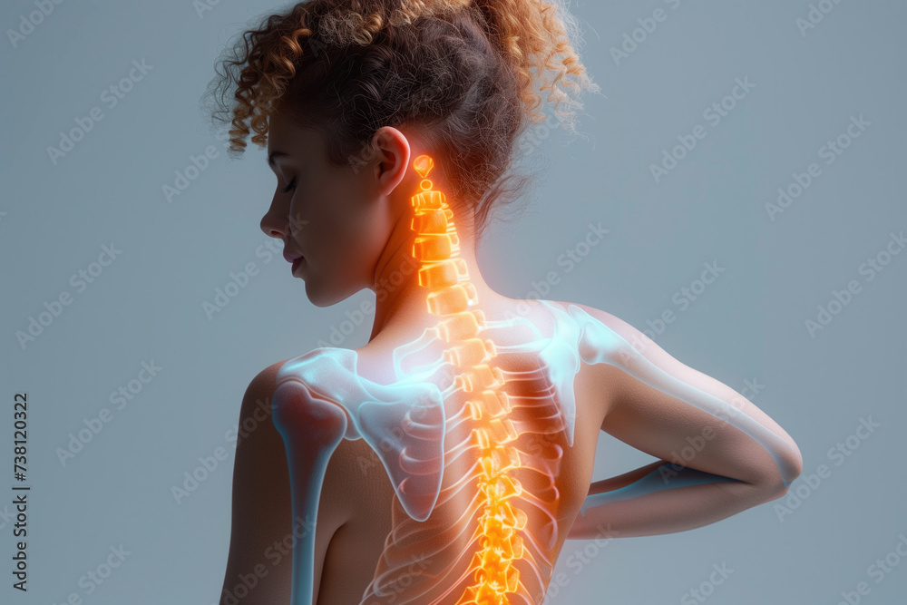Stock-Foto „Hernia of the cervical spine, neck pain, woman suffering ...