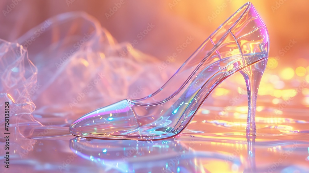 Magical modern Cinderella fairy tale glass slipper. Fashion iridescent ...