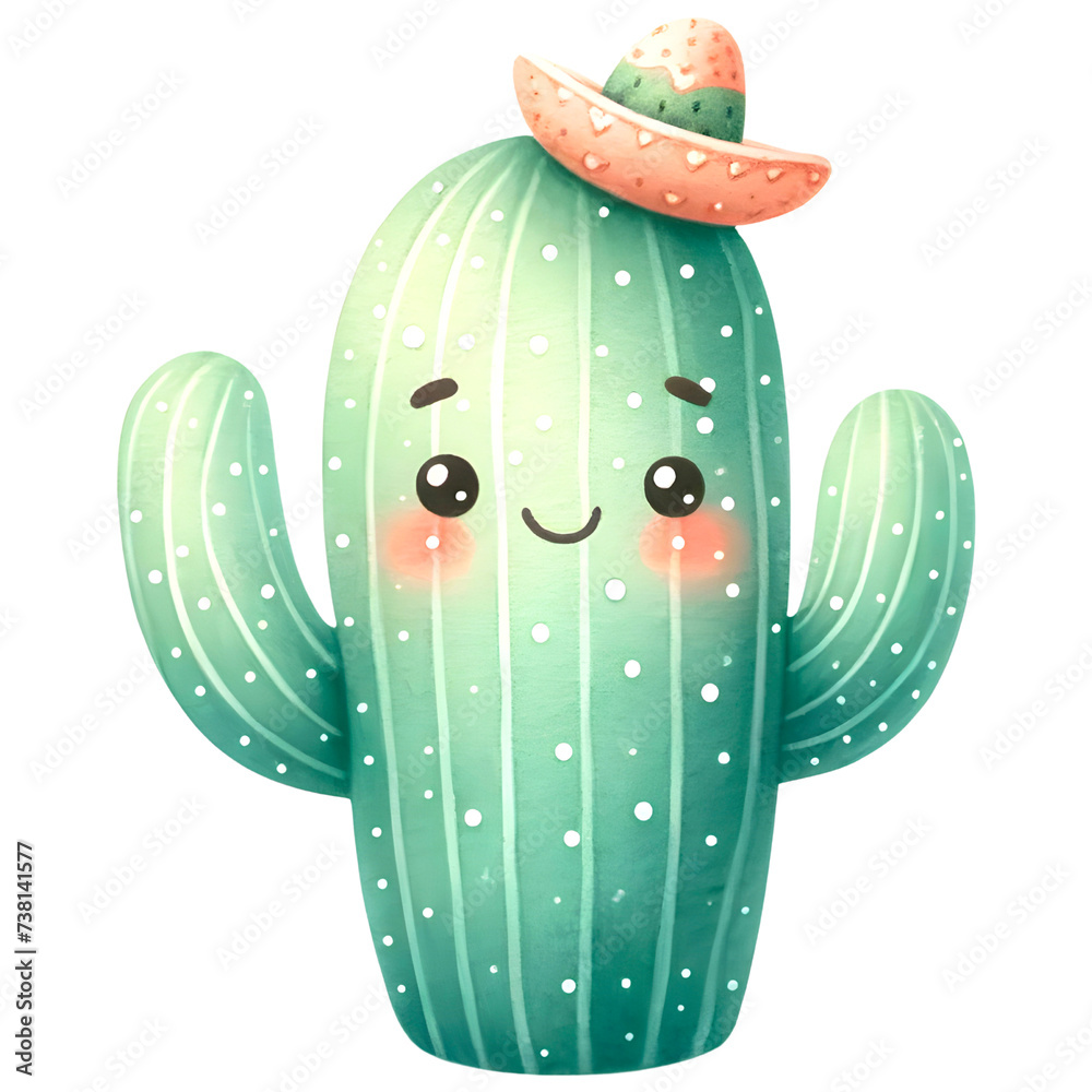 Cute watercolor cactus clipart with transparent background Stock ...
