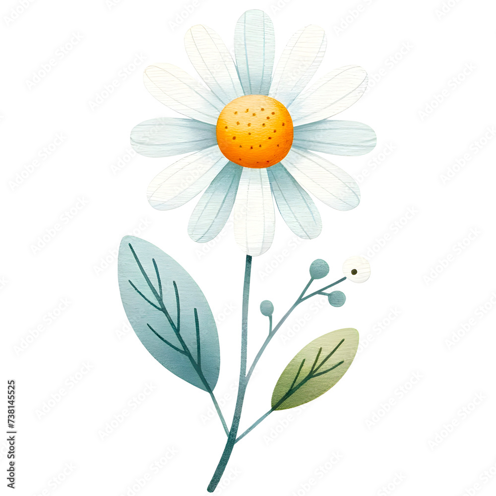 Cute watercolor daisy flower clipart with transparent background Stock ...