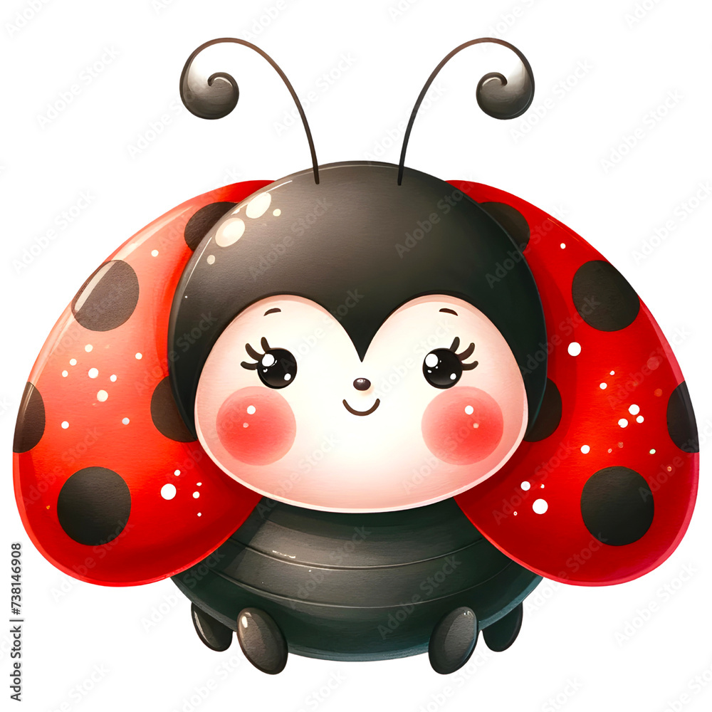 Cute ladybug watercolor clipart with transparent background Stock ...