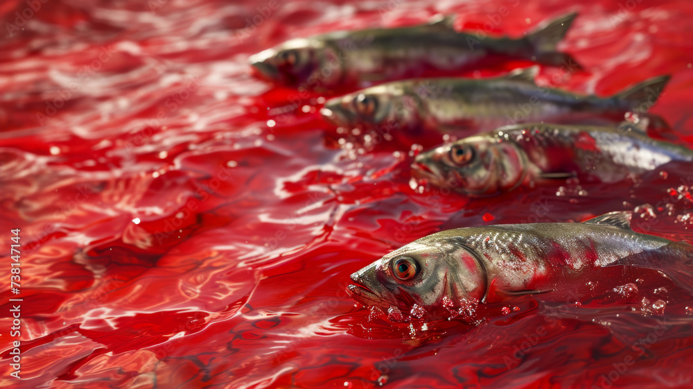 Dead fish in red bloody waters seven plagues of Revelation book death ...