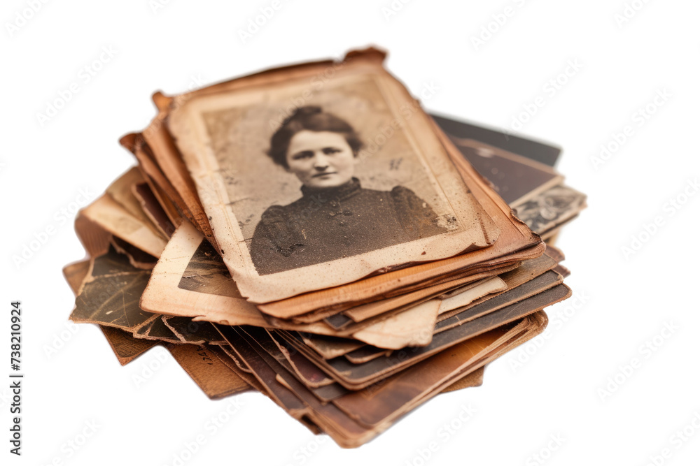 Stack of vintage sepia style photos isolated on transparent background ...