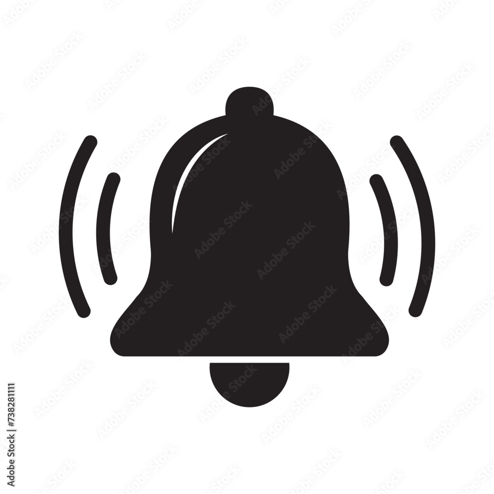 Notification bell icon silhouette, vector. Doorbell icon illustration ...