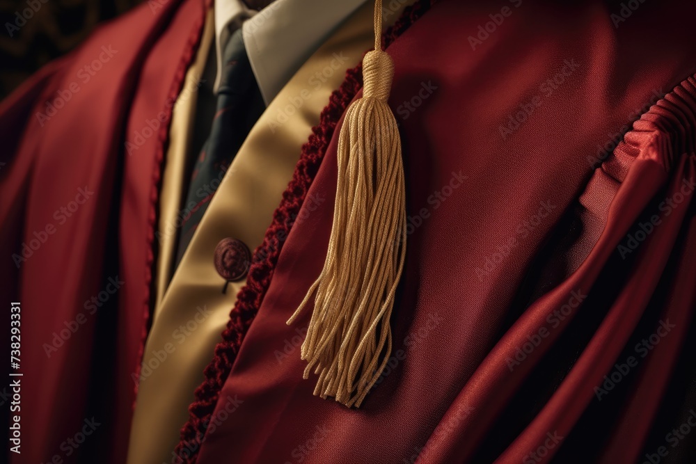 Detailed image of a graduation gown draped elegantly, highlighting the ...