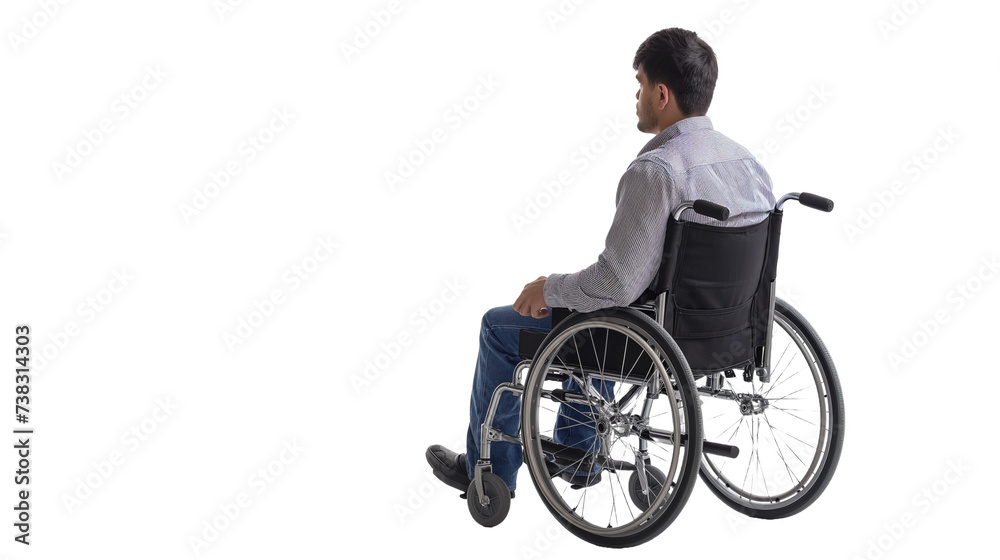 Disable young man in wheelchair, isolated on transparent background ...