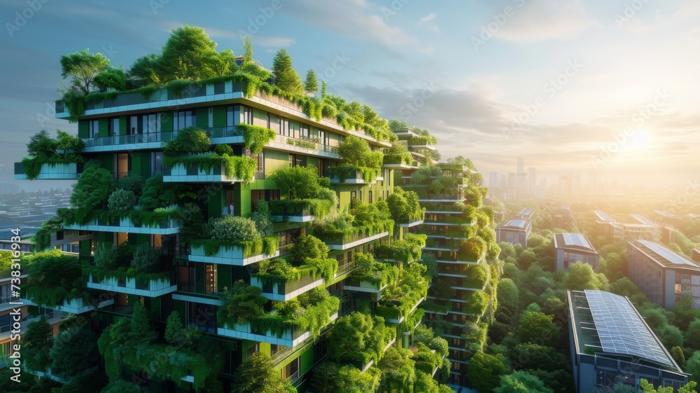 Sustainable buildings adorned with greenery create a vibrant urban ...