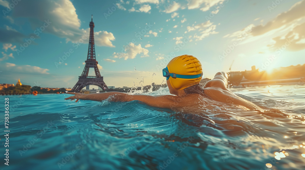 Stock-Illustration „Olympic swimmer with the Eiffel Tower at the Paris ...