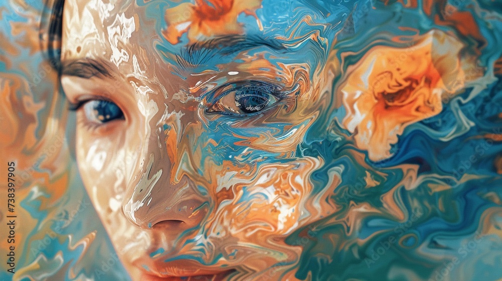 Metamorphosis of art styles, a single subject like a flower or a human ...