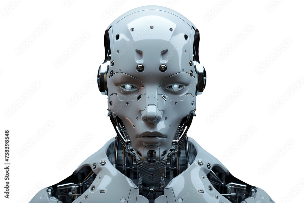 Front View of a Realistic Exoskeleton Cyborg male face PNG isolated on ...