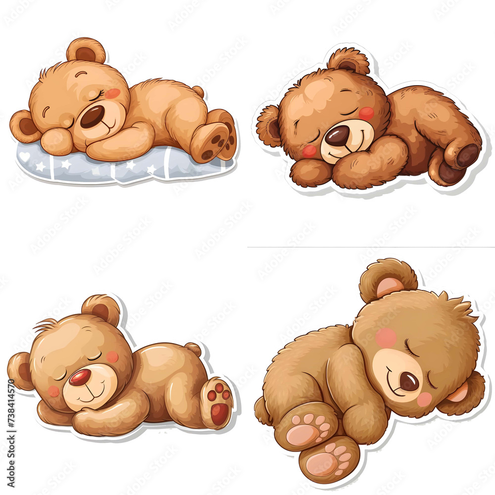 Sleeping teddy bear sticker style transparent background - Ai Generated ...