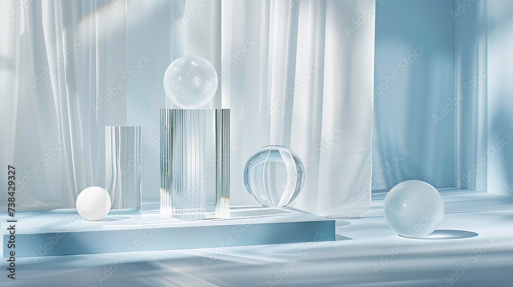 Pedestal cosmetic display glass podium platform with stylish props for ...