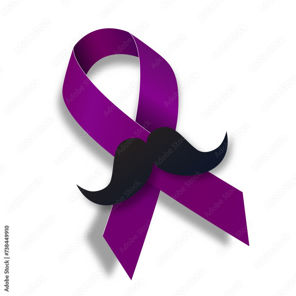 Testicular Cancer Awareness Month. Purple ribbon with a mustache ...