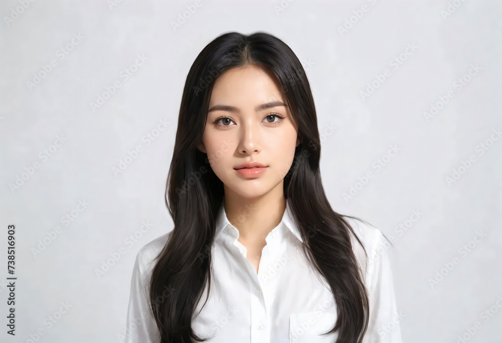 Formal id photo of a korean woman in her mid-20s in formal white shirt ...