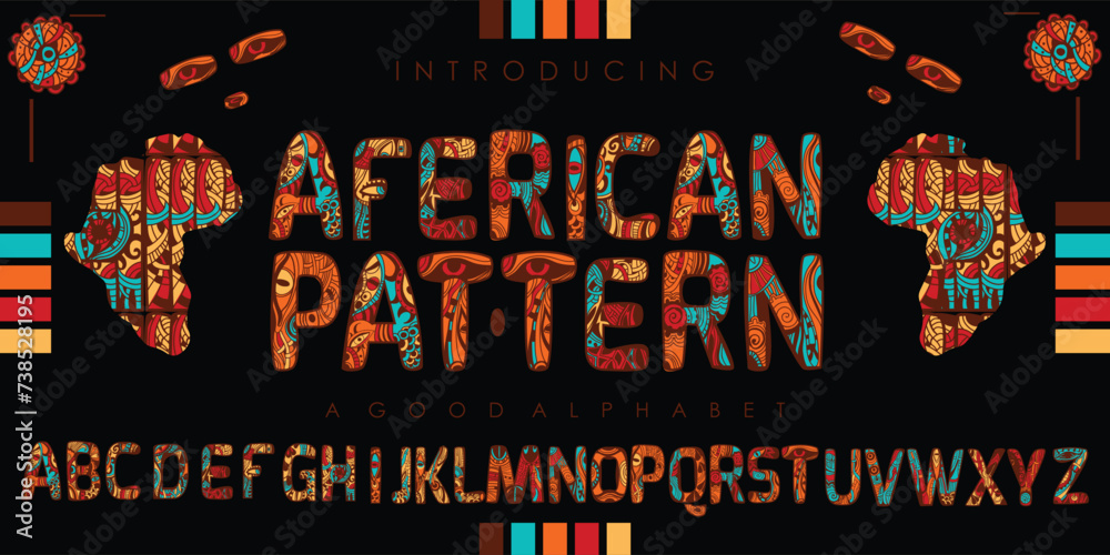 AFRICAN Traditional Pattern font alphabet with the effect of Tribal ...