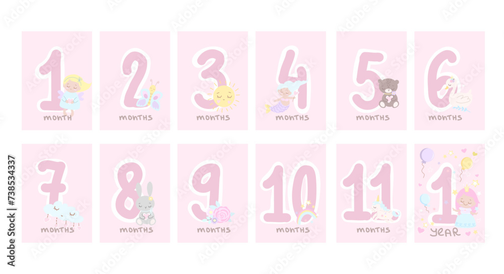 Baby milestone cards. First months cards. Baby shower invitation ...