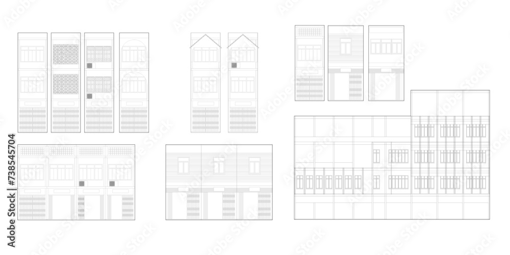 Row house, building, Architectural Drawings, Minimal style cad building ...