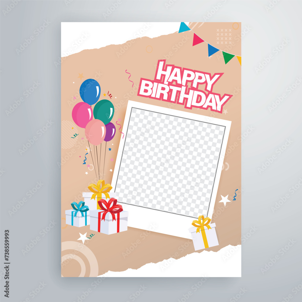 happy birthday cartoon flyer design, Photo Collage design template for ...