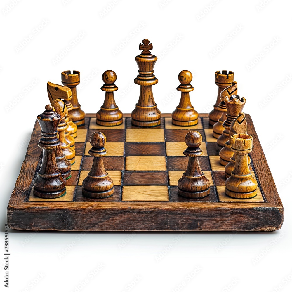 Realistic chess pieces and chessboard set. King, queen bishop and pawn ...