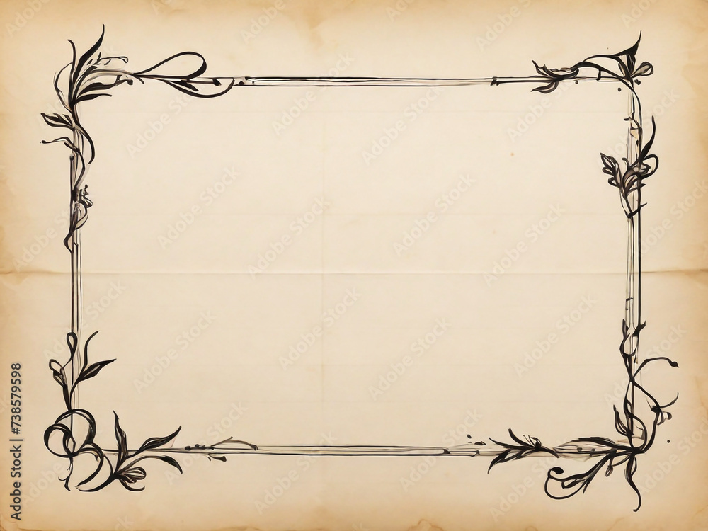 parchment paper background, with simple minimal black pen decoration in ...