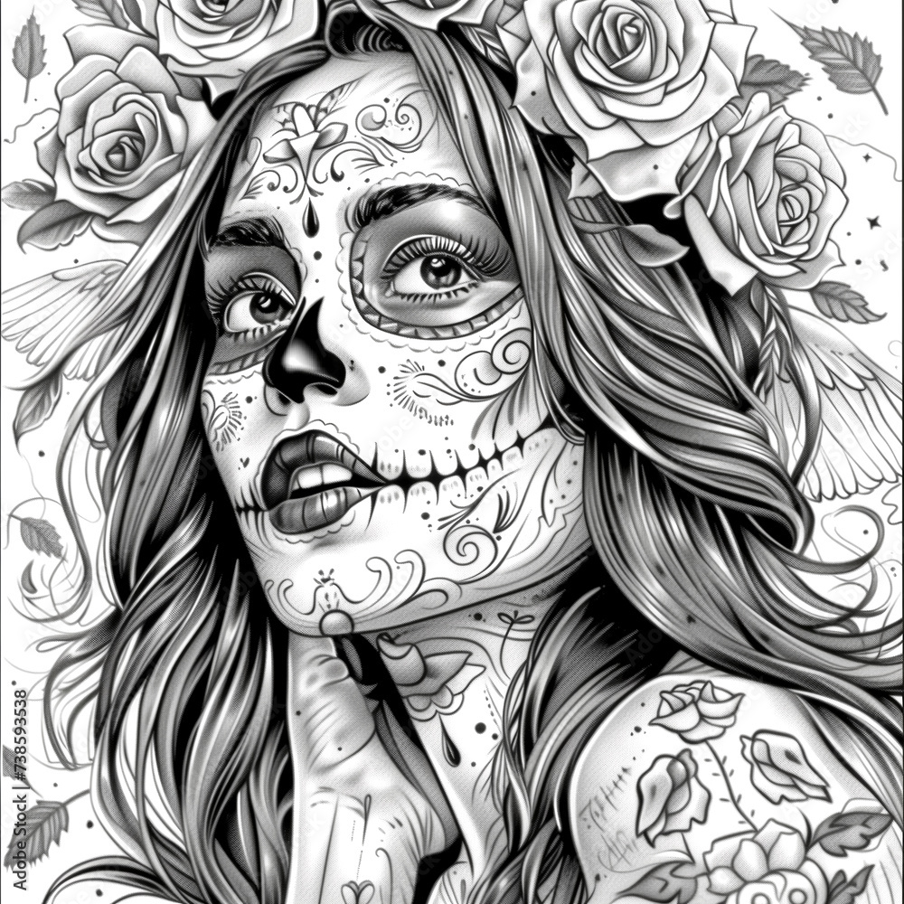 Ilustração Vintage chicano tattoo style template. Tattoo style portrait ...